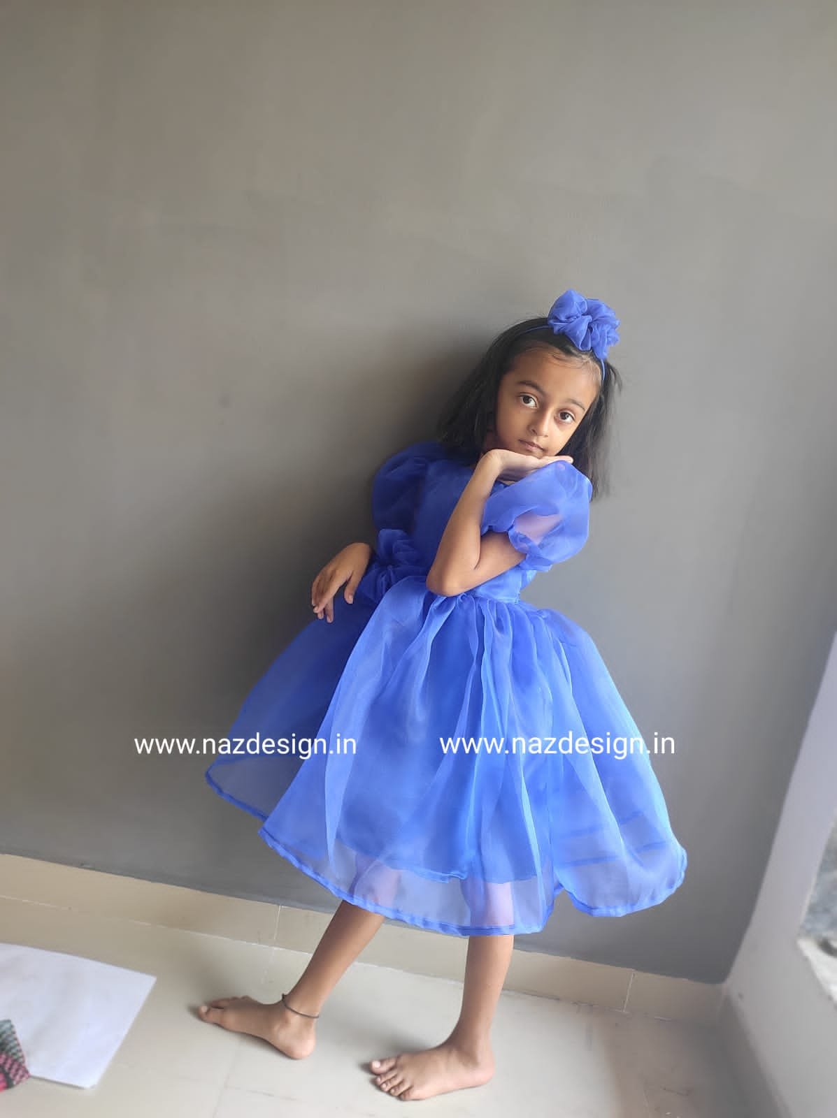Blue Organza frocks for girls with Hair band : NZD-009 | Latest Frock ...